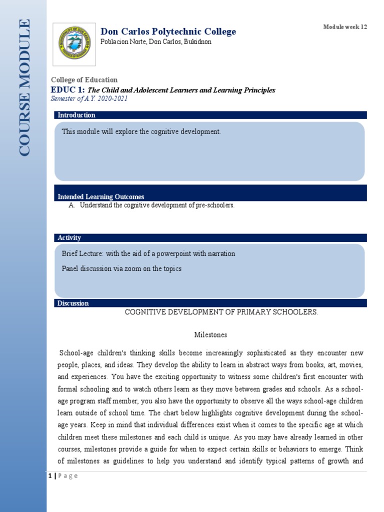Course-Module - Educ 1 Week 12 | PDF | Child Development | Relationships