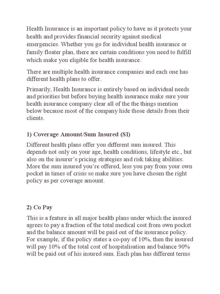 1) Coverage Amount/Sum Insured (SI) | PDF | Health Policy | Insurance