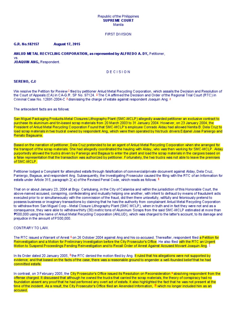 Supreme Court Rules on Dismissal of Estafa Case | PDF | Probable Cause ...