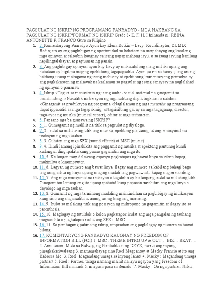 Pagsulat NG Iskrip NG Programang Panradyo | PDF