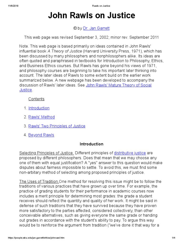 John Rawls On Justice: Dr. Jan Garrett | PDF | John Rawls | Egalitarianism
