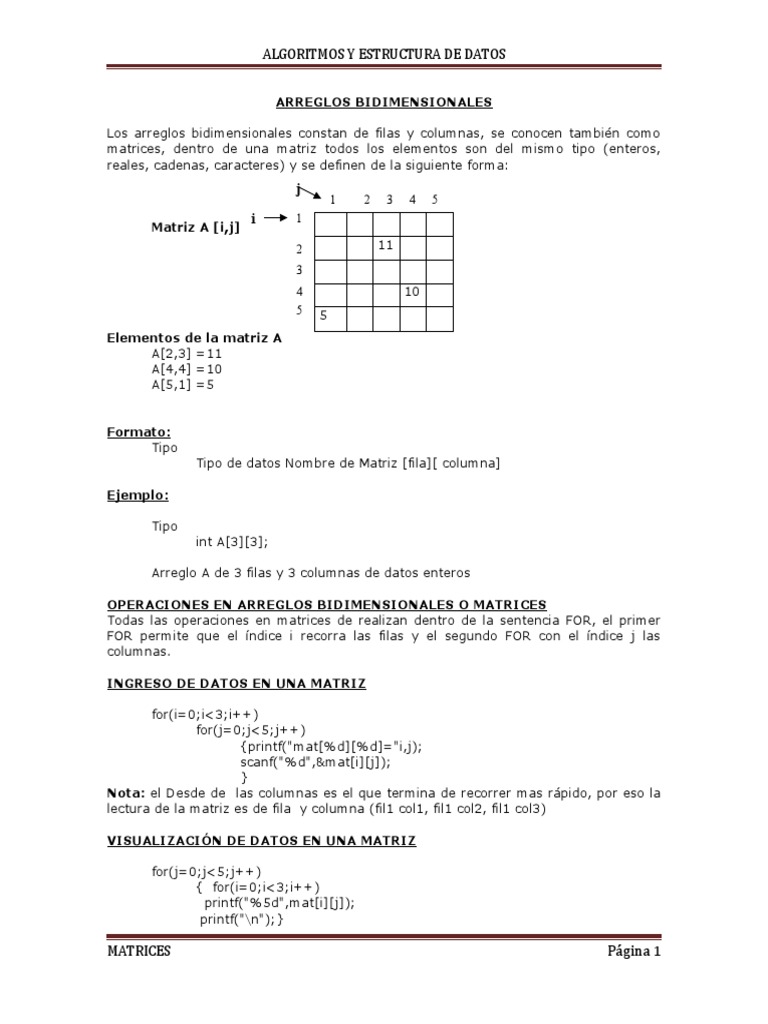 Matrices en C++ | PDF | Estructura de datos de matriz | Matriz ...