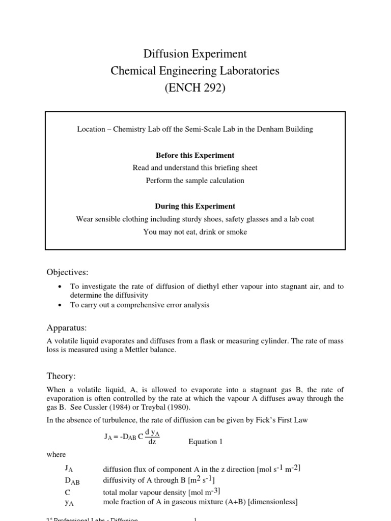 Diffusion Rate Experiment of Diethyl Ether | PDF | Diffusion | Pressure