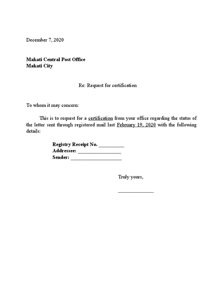 Post Office Request Letter | PDF