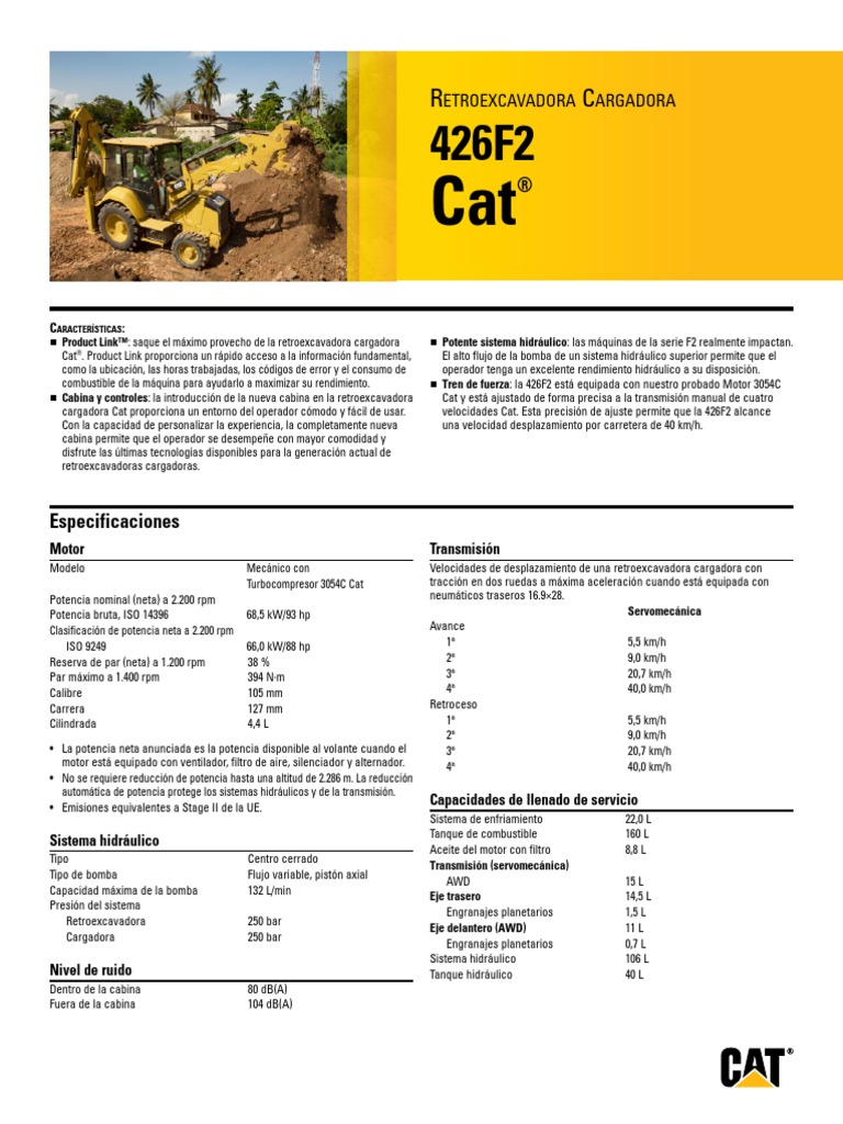 Ficha Tecnica 426F - Retroexcavadora PDF | PDF | Tracción en las cuatro ruedas | Transmisión ...