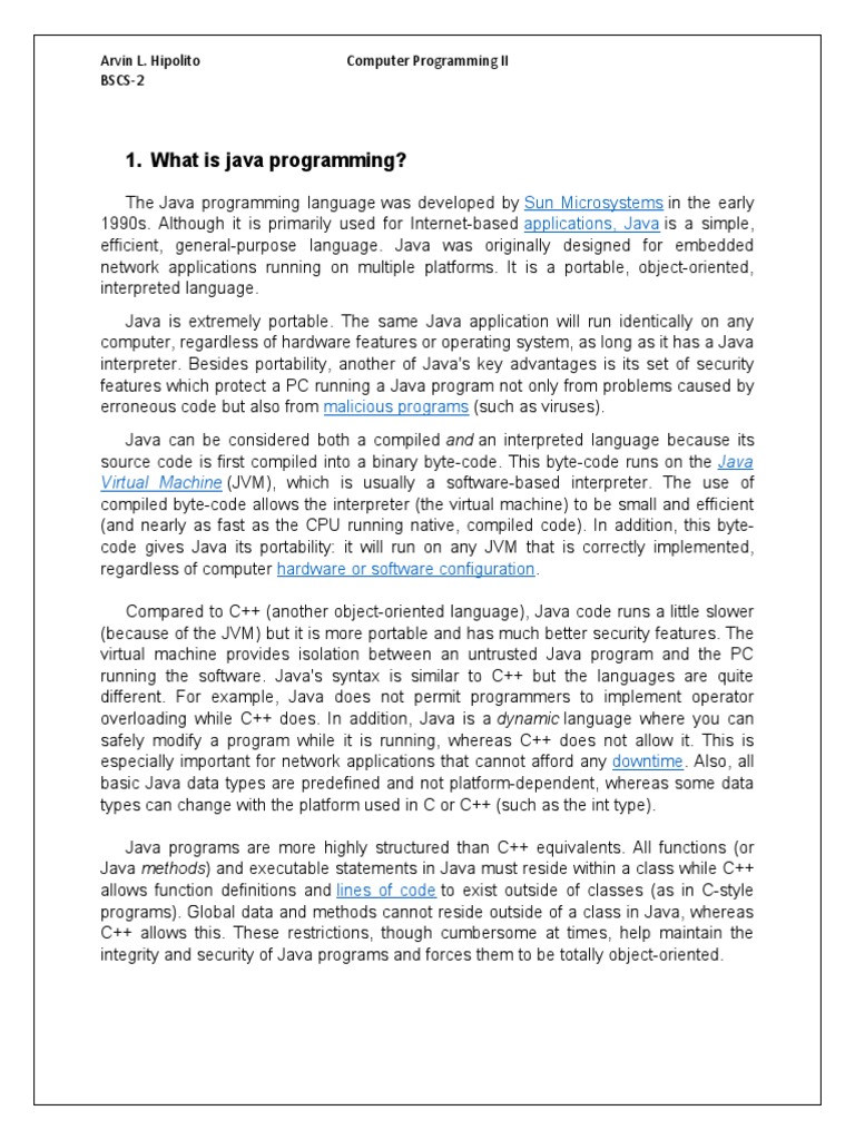 Java Programming - Arvin Hipolito Assignment | PDF | Java (Programming Language) | Class ...