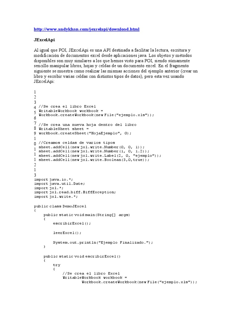 JExcel Api | PDF | Microsoft Excel | Java (lenguaje de programación)