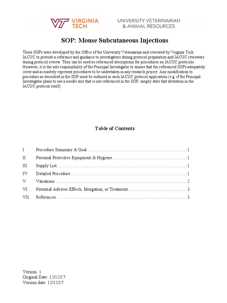 Sop Mouse Injection Subcutaneous | PDF | Injection (Medicine) | Medical ...