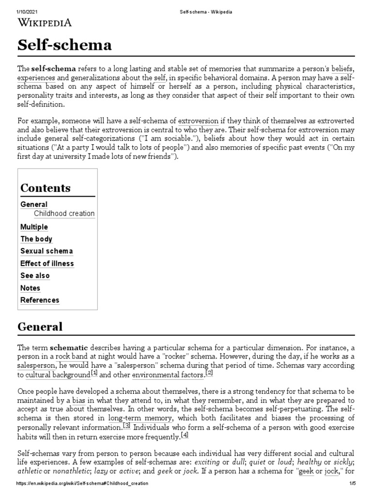 Self-Schema - Wikipedia | PDF | Behavioural Sciences | Cognitive Science