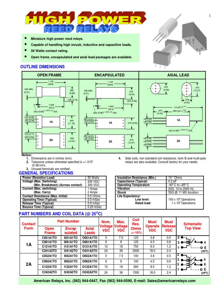 High Power Reed Relays | PDF | Relay | Inductor