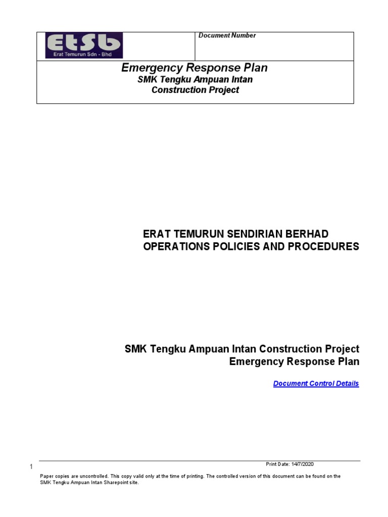 Emergency Response Plan Etsb | PDF | Emergency | First Aid