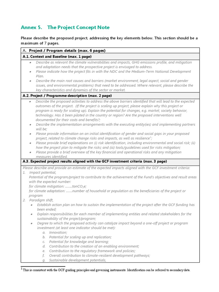 GCF Project Concept Note Guidelines | PDF | Climate Change Mitigation ...