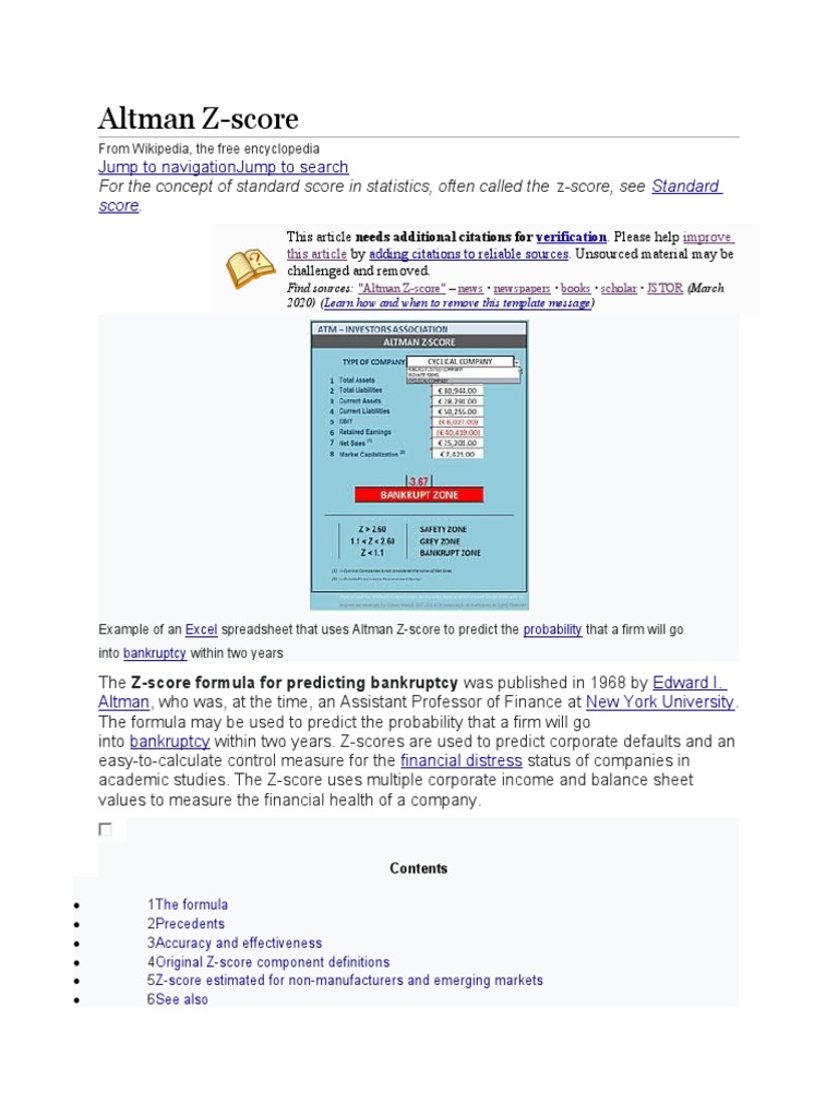Altman Z-Score: Jump To Navigation Jump To Search | PDF | Analysis ...
