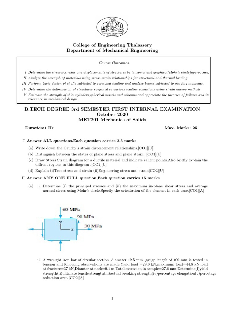 Mos Series 1 QP Set3 | PDF | Strength Of Materials | Deformation ...