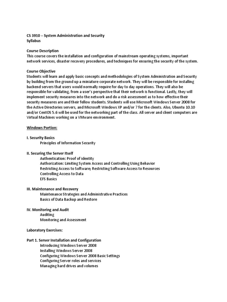 CS3910Syllabus PDF | PDF | Active Directory | Computer Network