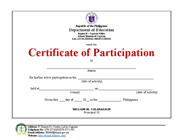 Certificate of Participation - TEMPLATE | PDF