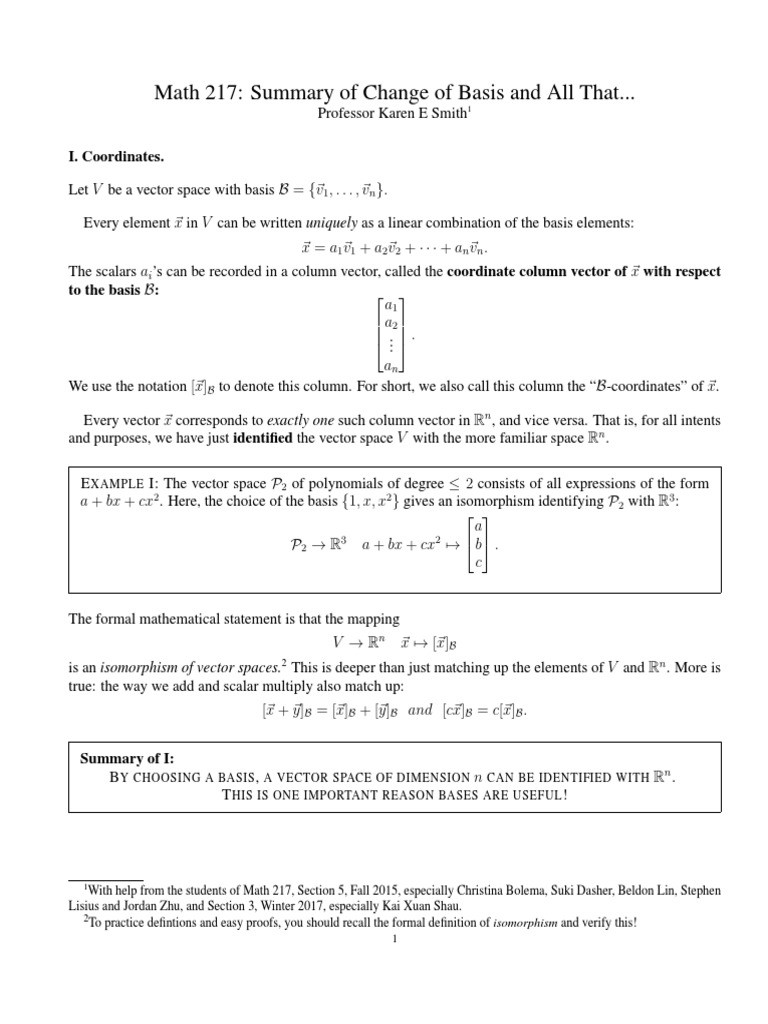 Math 217: Summary of Change of Basis and All That.. | PDF | Eigenvalues ...