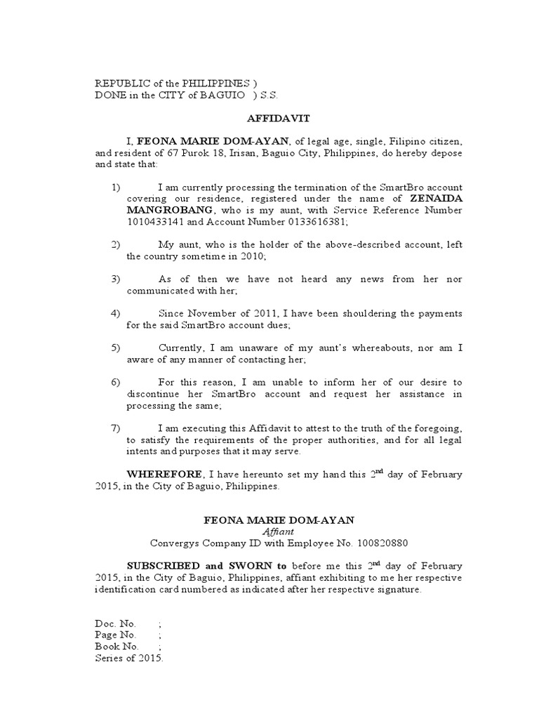 Affidavit PLDT (Dom-Ayan) | PDF