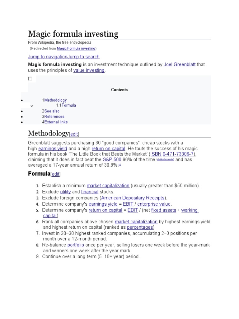 Magic Formula Investing Explained | PDF