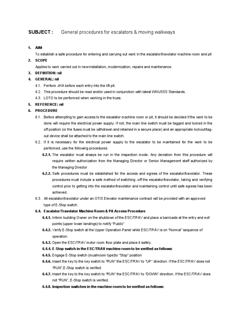 General Procedures For Escalators & Moving Walkways - Doc-1 | PDF ...