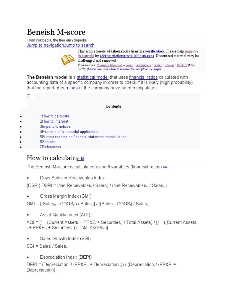 Beneish M Score | PDF | Financial Accounting | Corporations