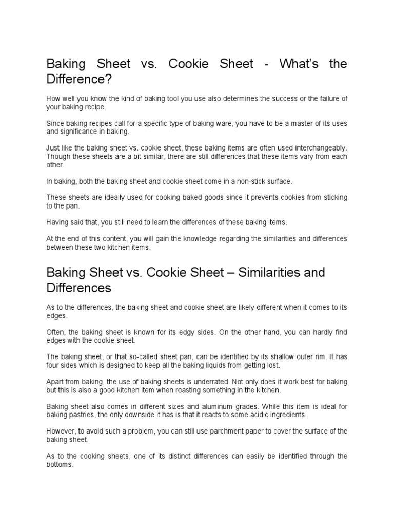 Baking Sheet Vs Cooking Sheet | PDF | Sheet Pan | Baking