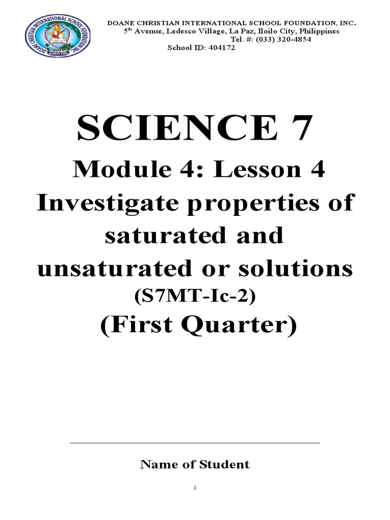 Science 7: Module 4: Lesson 4 Investigate Properties of Saturated and ...