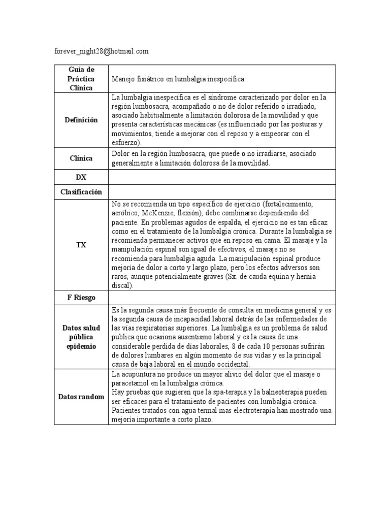 Manejo Fisiátrico en Lumbalgia Inespecífica | PDF | Dolor lumbar ...