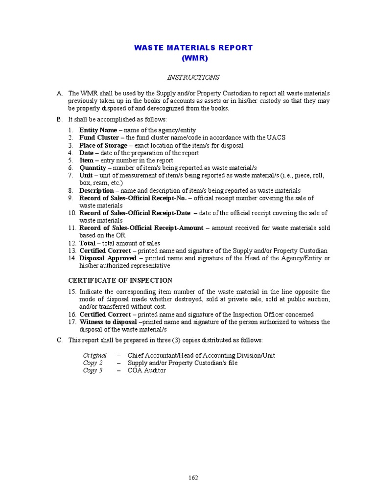 Waste Materials Report Instructions | PDF