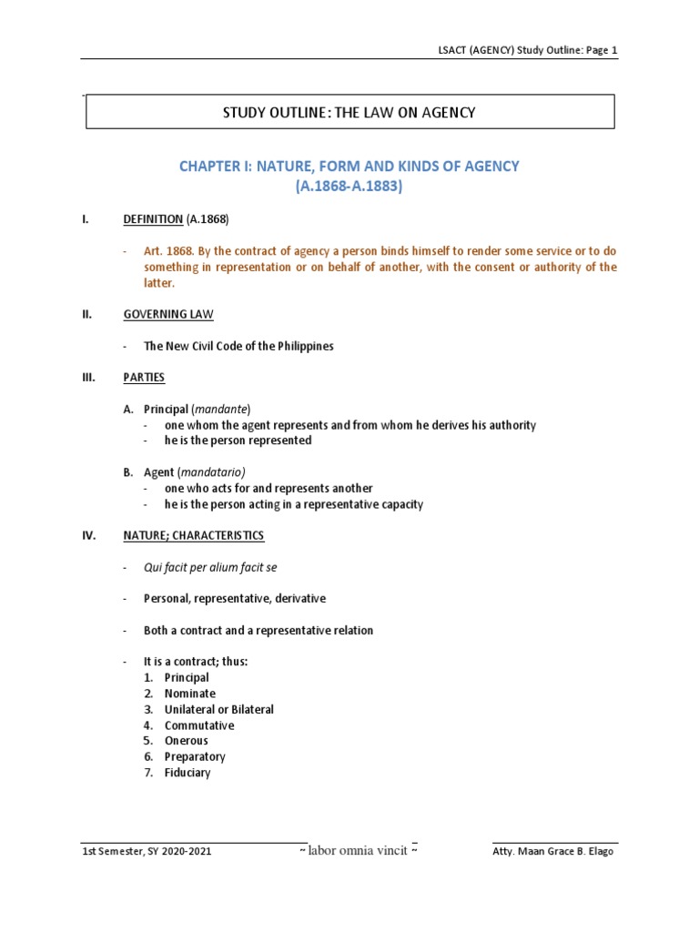 Nature, Form and Kinds of Agency | Download Free PDF | Law Of Agency ...