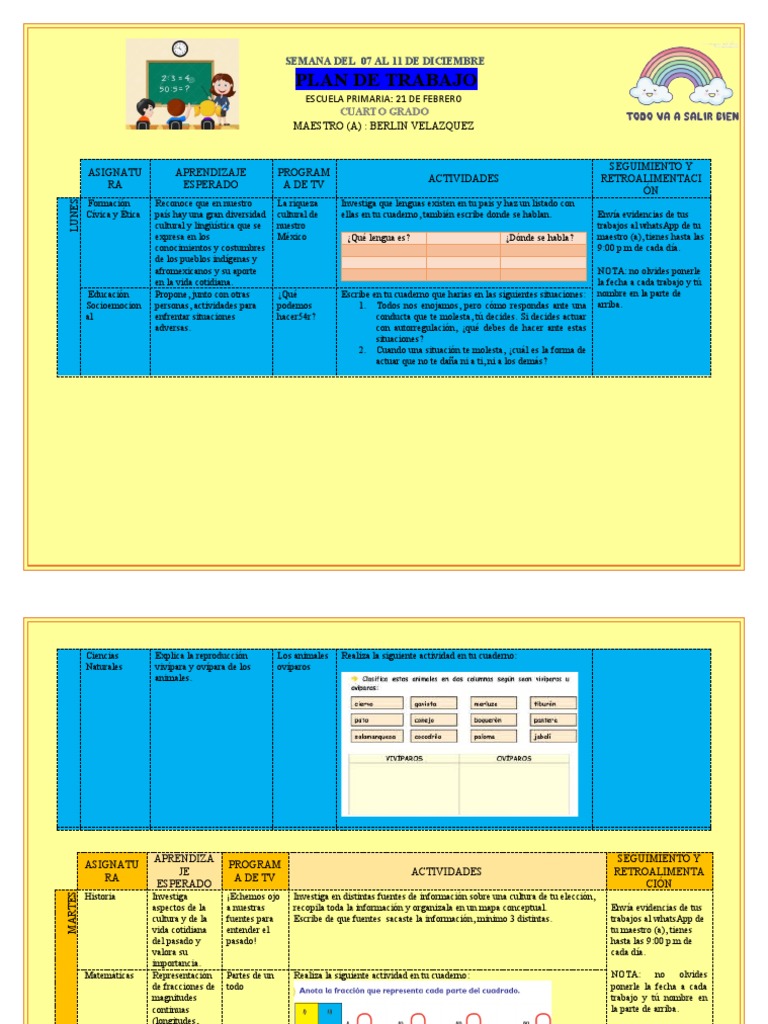 4o PLAN DE TRABAJO SEMANA 16 Del 07 AL 11 de DICIEMBRE | PDF | Science ...