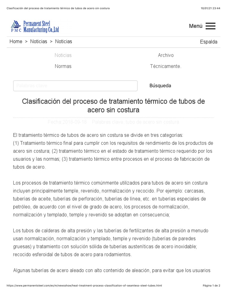 Clasificación Del Proceso de Tratamiento Térmico de Tubos de Acero Sin Costura | Descargar ...