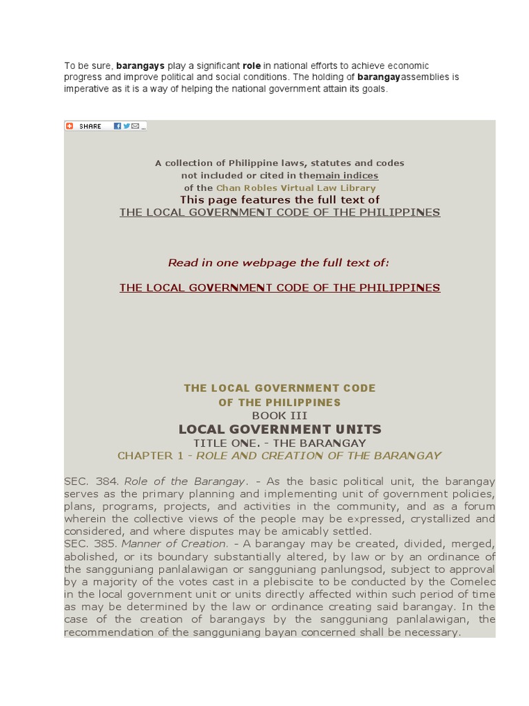 The Local Government Code of The Philippines | PDF | Mediation | Social ...