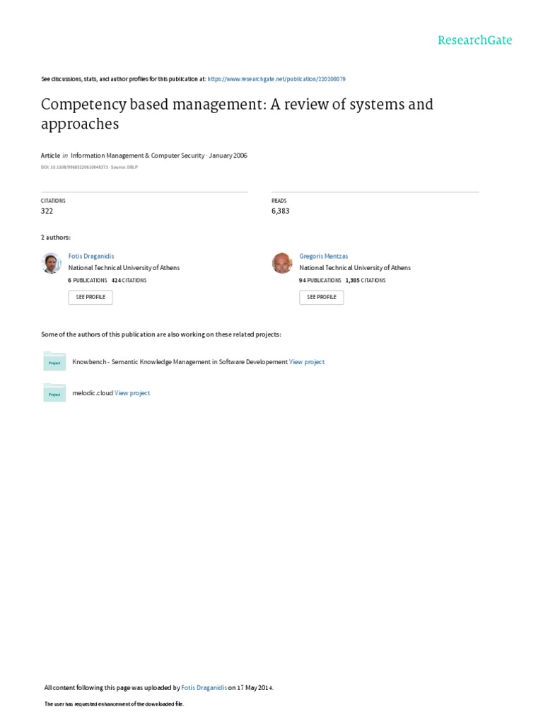 Competency Management Systems: A Review and Analysis of Approaches and ...