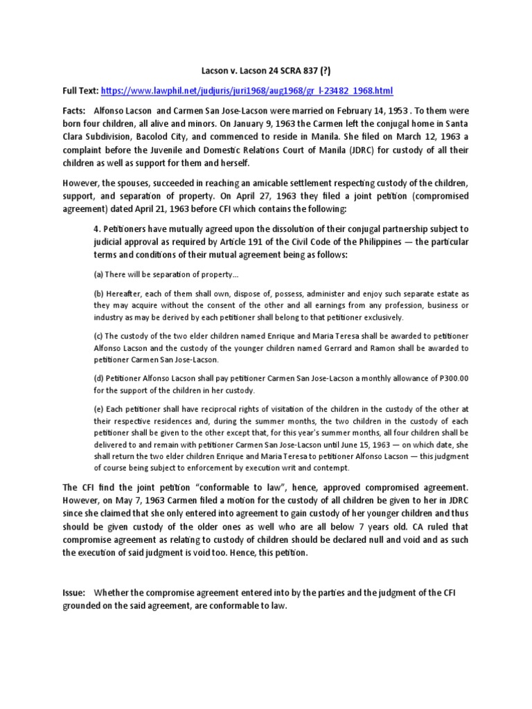 Lacson V Lacson | PDF | Husband | Marriage