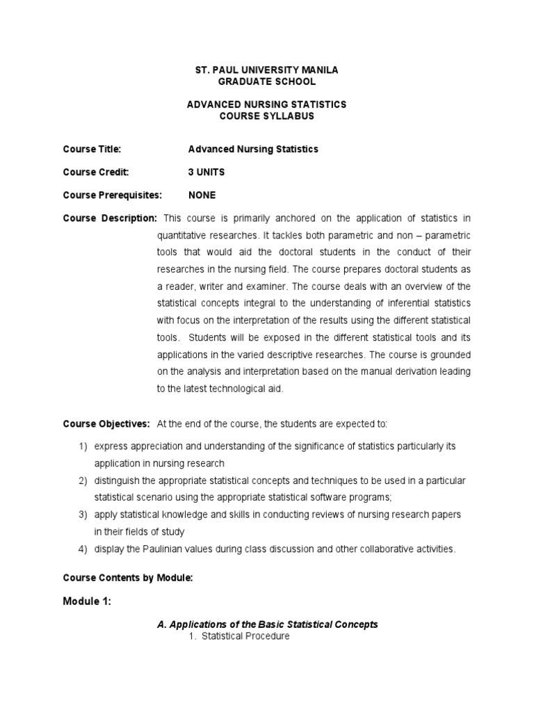 Advanced Nursing Statistics Syllabus | PDF | Correlation And Dependence ...
