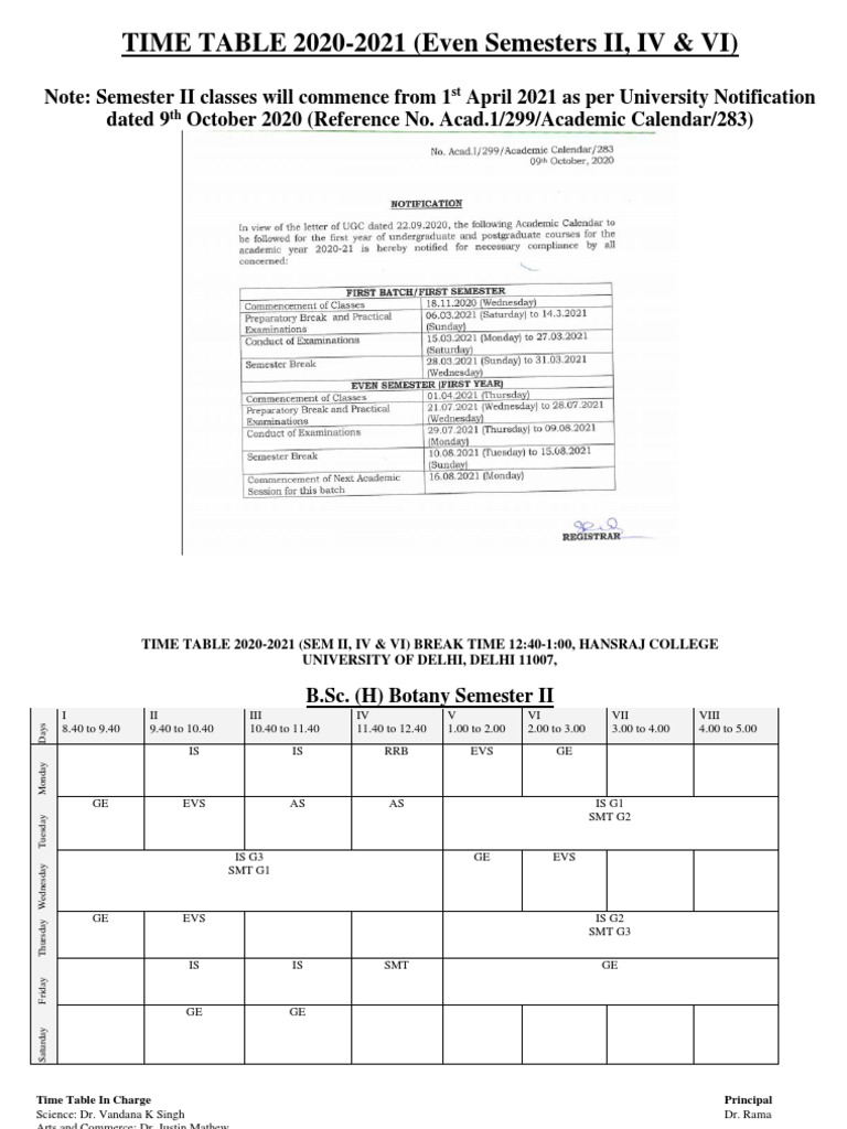 TIME TABLE 2020-2021 (Even Semesters II, IV & VI) | PDF | Academic Term ...