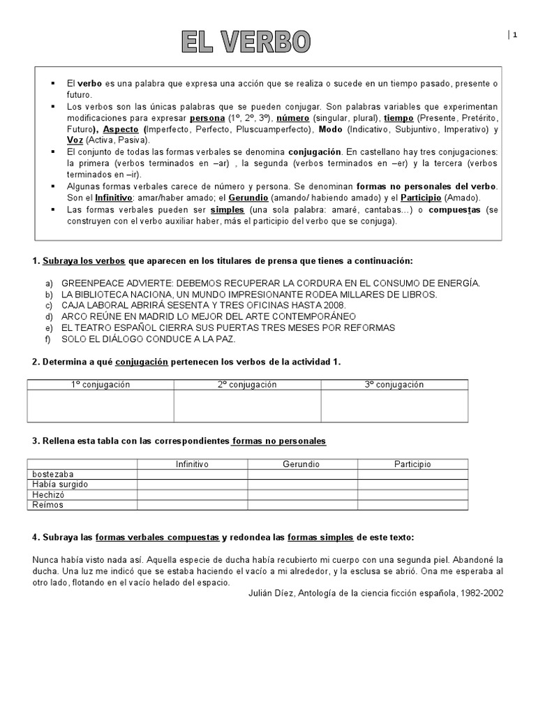 Los Verbos Actividades 180420072420 | PDF | Verbo | Gramática