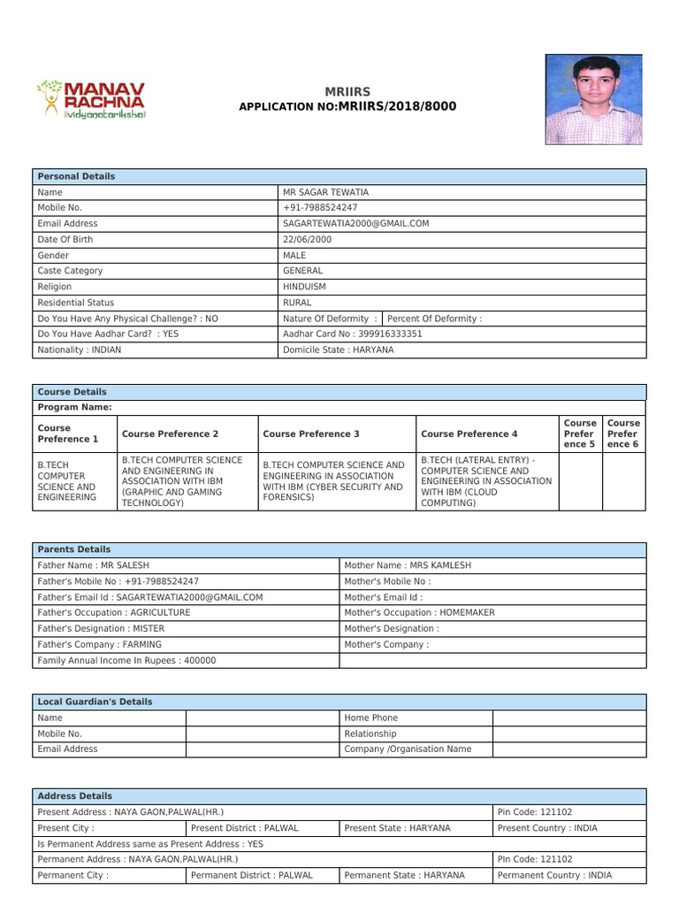 Sagar Manav Rachna Application Form PDF | PDF | Qualifications | Educational Stages