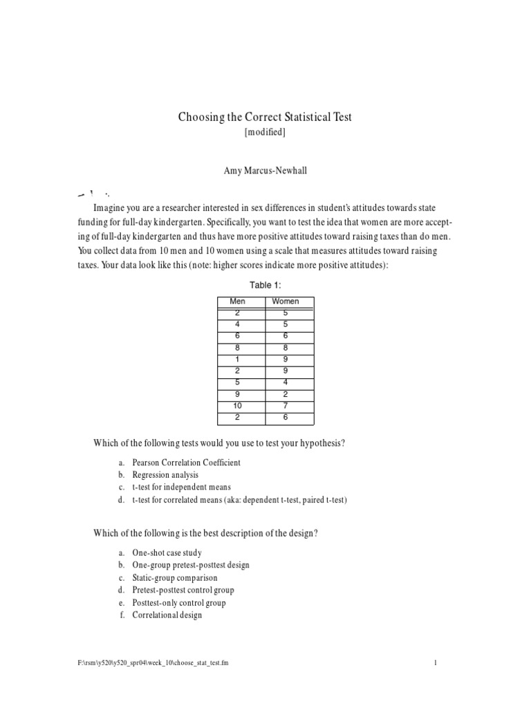 Choose Stat Test | PDF | Student's T Test | Correlation And Dependence
