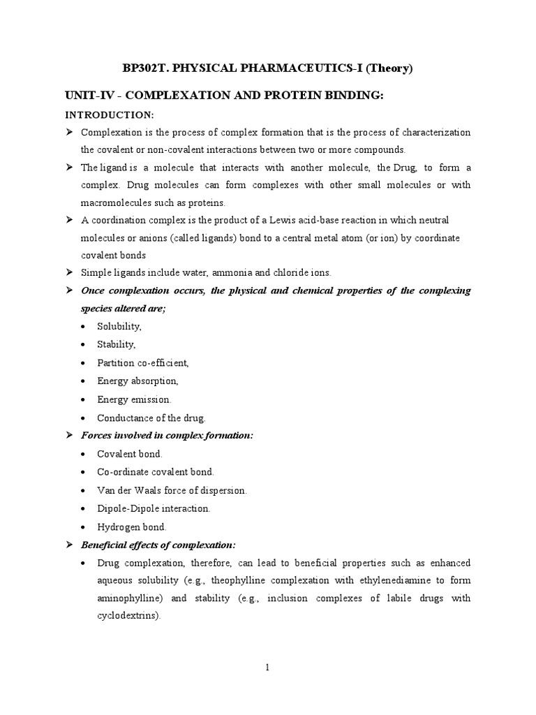 Complexation and Protein Binding | PDF | Coordination Complex | Ligand