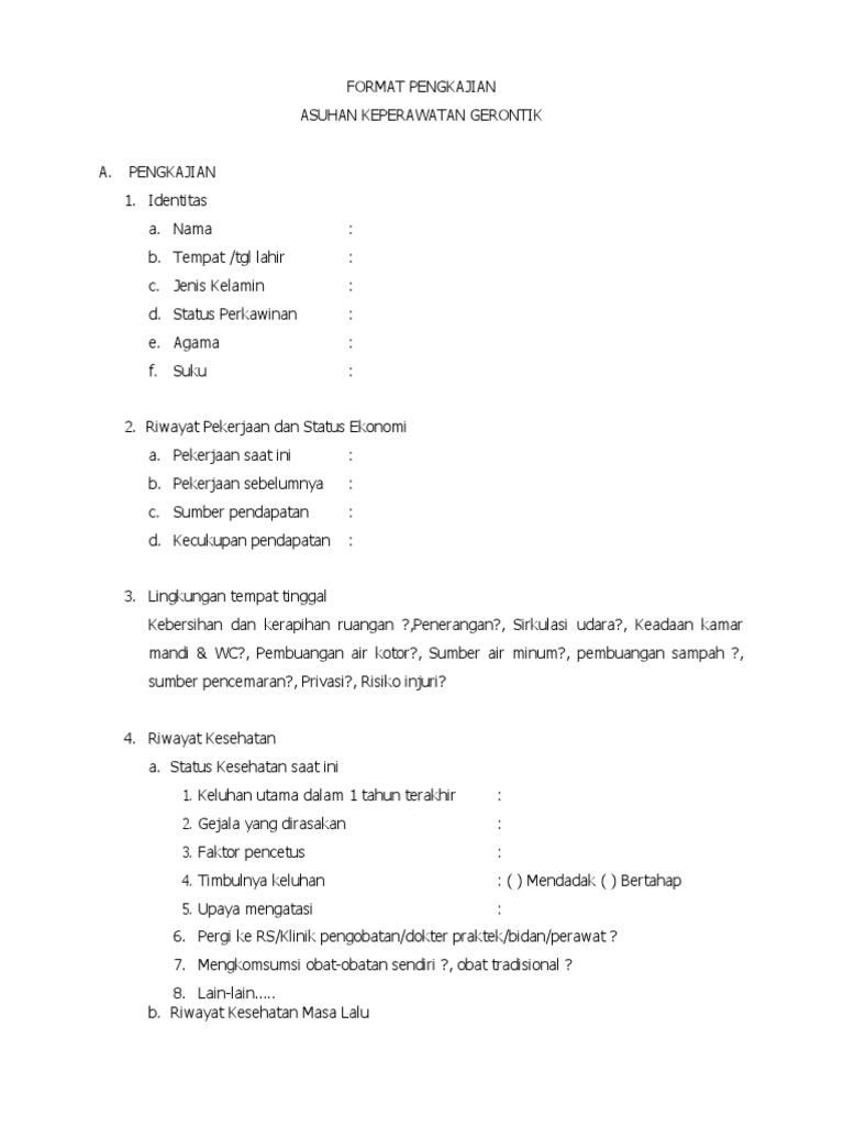 FORMAT PENGKAJIAN Gerontik | PDF | Pengembangan Diri
