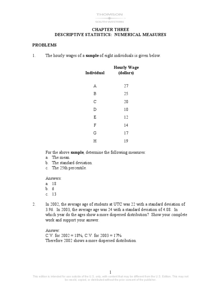 Chap - 3 - Problems With Answers | PDF | Coefficient Of Variation ...