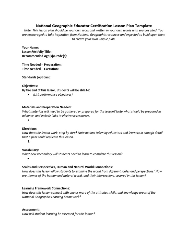 National Geographic Educator Plan Template | PDF