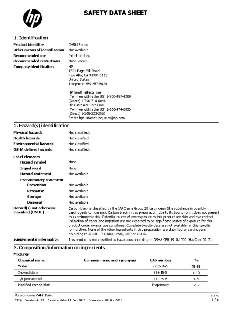 Safety Data Sheet: 1. Identification | PDF | Dangerous Goods | Toxicity