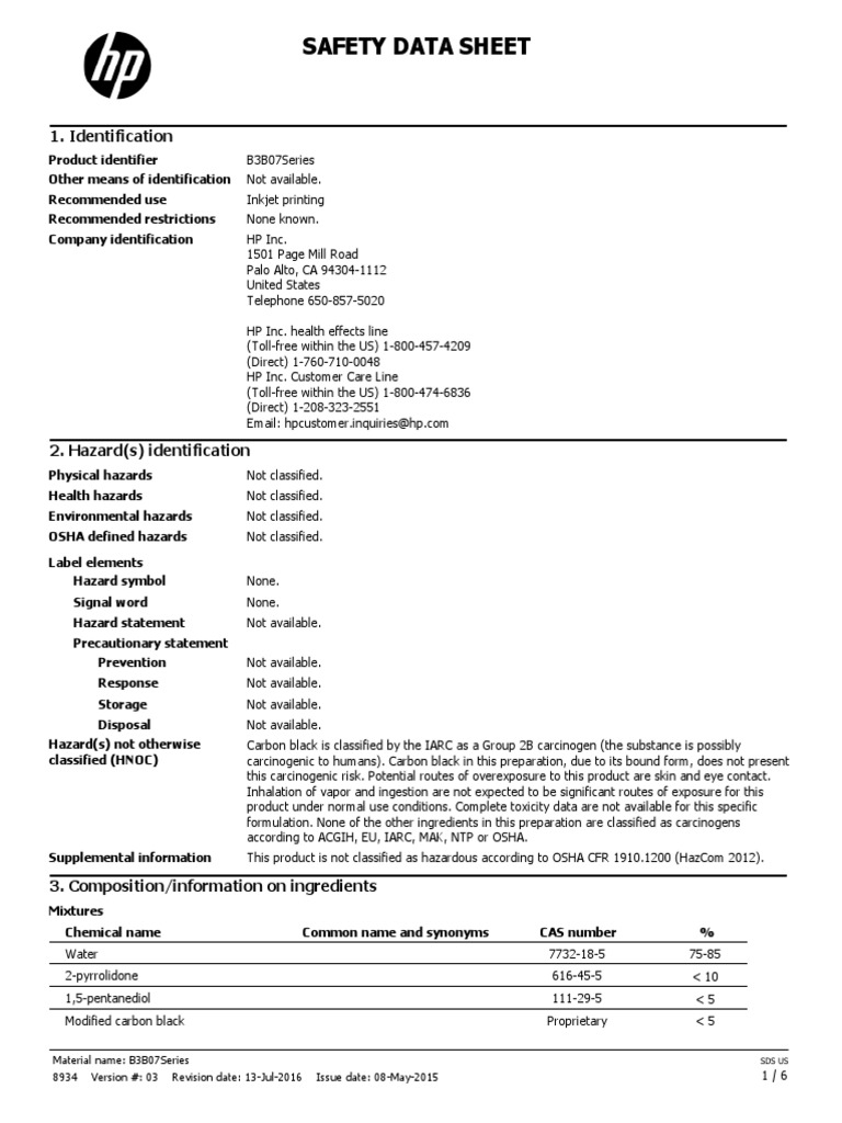 Safety Data Sheet: 1. Identification | PDF | Dangerous Goods | Carcinogen