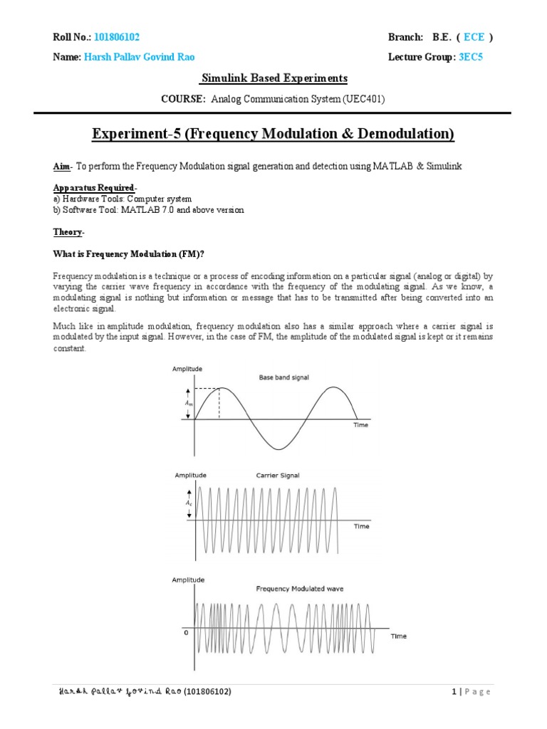 Experiment-5 (Frequency Modulation & Demodulation) : Simulink Based ...