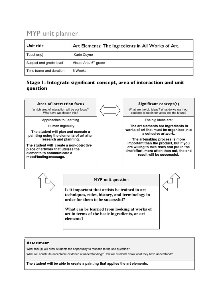 MYP Art Elements Unit Planner | PDF | Educational Assessment | Rubric ...