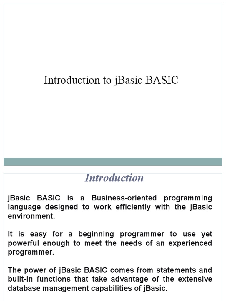 Introduction To Jbasic Basic | PDF | String (Computer Science) | Array Data Structure