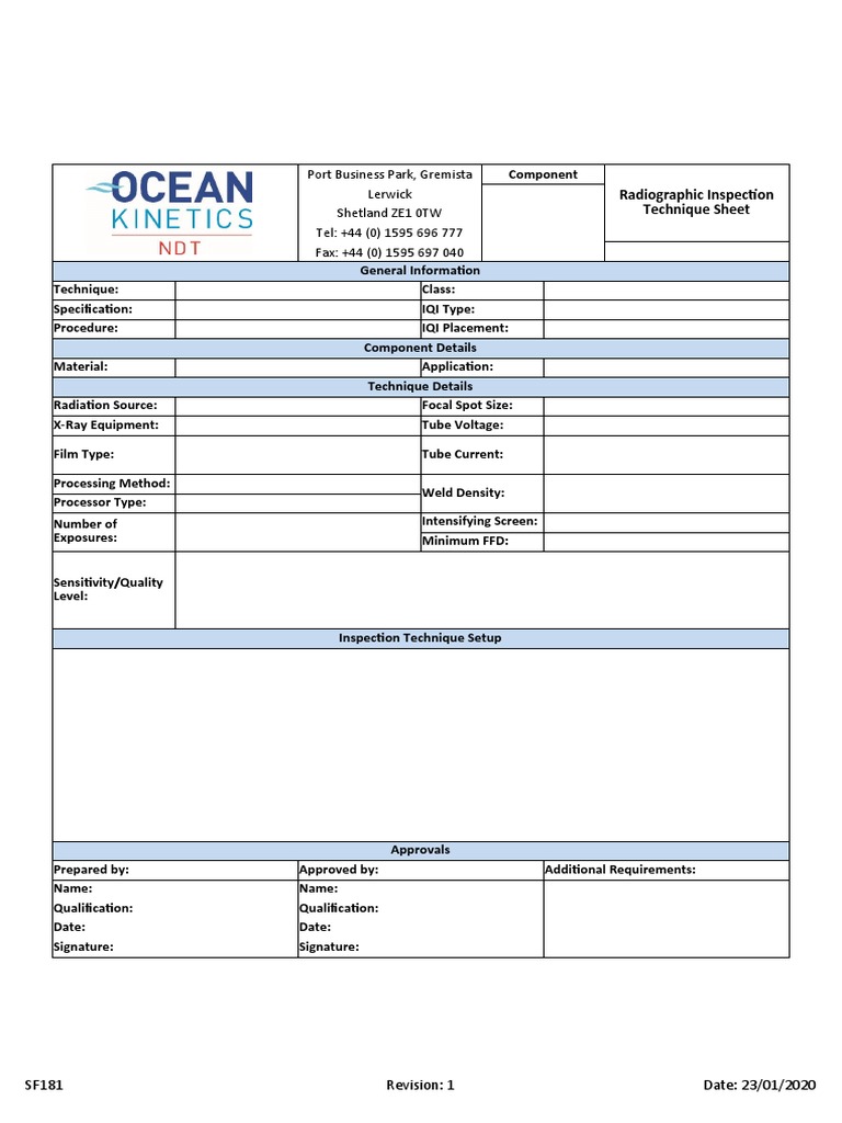 Radiographic Inspection Technique Sheet | PDF